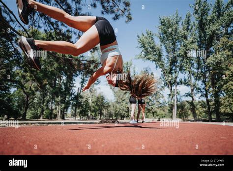 Active Lifestyle In Nature Sporty Girls Having Fun And Doing