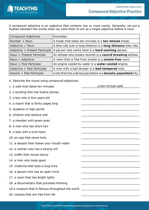 Compound Adjectives Worksheet