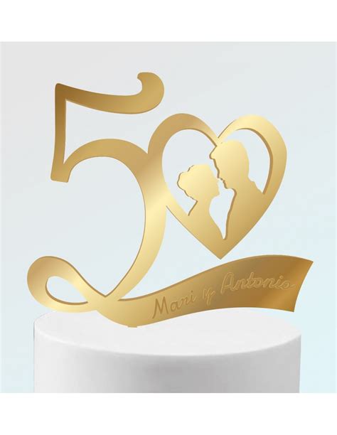 Toppers Para Tartas Pareja 50 Aniversario Colores Metacrilato Oro