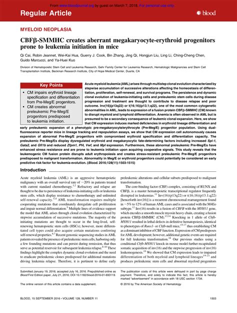 Pdf Cbf Smmhc Creates Aberrant Megakaryocyte Erythroid Progenitors