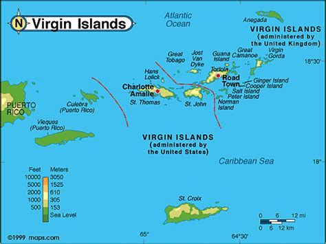 Map Of Us And British Virgin Islands Cities And Towns Map