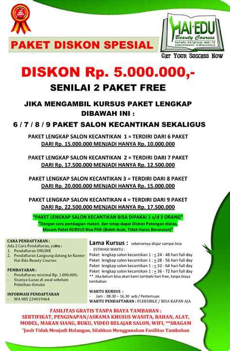 Dapatkan Diskon Kursus 5000000 Paket Lengkap Salon Kecantikan