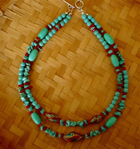 Turquoise And Coral Beaded Bracelet With Silver Plated Clasp