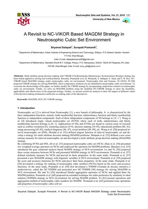Pdf A Revisit To Nc Vikor Based Magdm Strategy In Neutrosophic Cubic