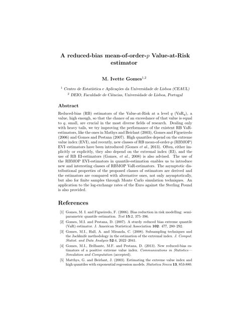 pdf a reduced bias mean of order p value at risk estimator