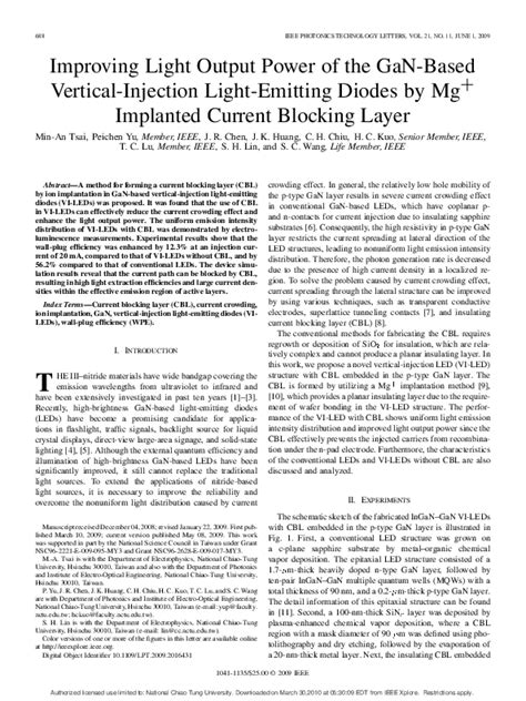 Pdf Improving Light Output Power Of The Gan Based Vertical Injection Light Emitting Diodes By