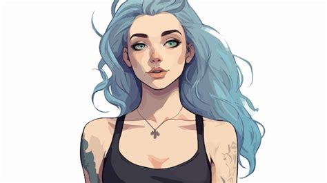 Un Dibujo De Una Chica Con El Cabello Azul Vector Premium Generado Con Ia
