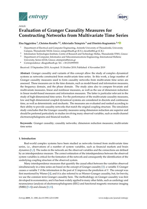 Pdf Evaluation Of Granger Causality Measures For Constructing Networks From Multivariate Time