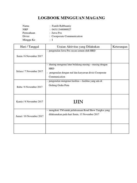 Logbook Mingguan Magang Pdf