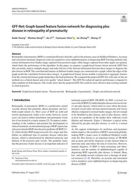 gff net graph based feature fusion network for diagnosing plus disease