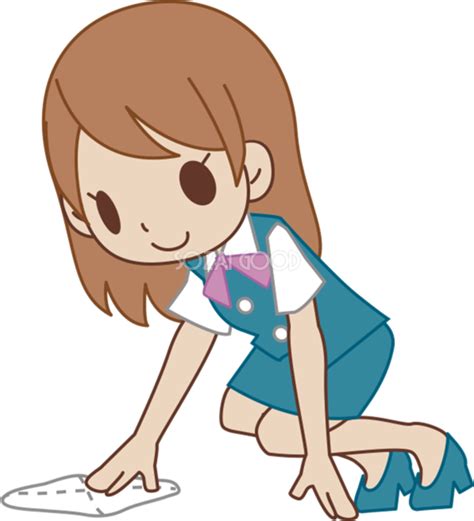 女性 Olが雑巾で床を拭き掃除 ビジネスマン 無料イラスト 素材good
