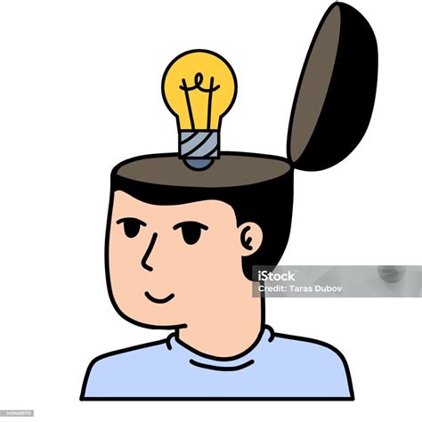 열린 마음을 가진 사람 아이디어 지식 및 학습의 개념 빈 머리에 전구 심리적 발달 개요 만화 일러스트 레이 션 개념에 대한 스톡