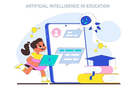 児童教育における Ai 助けを借りて知識を得る小さな女子高生 プレミアムベクター
