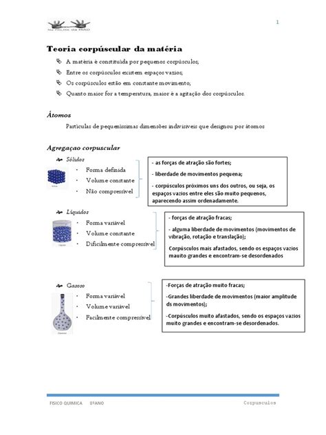 Resumo Fq 8º Ano Corpusculos Pdf Átomos Substancias Químicas