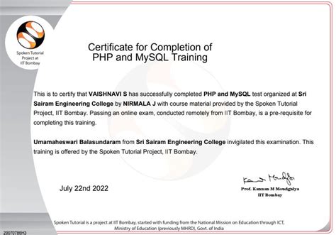 Vaishnavi S On Linkedin Iitbombay Onlinelearningcourse Php Mysql