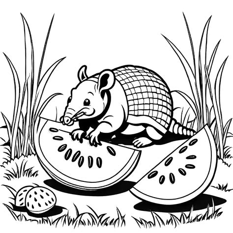 Happy Armadillo With Watermelon Coloring Page Lulu Pages