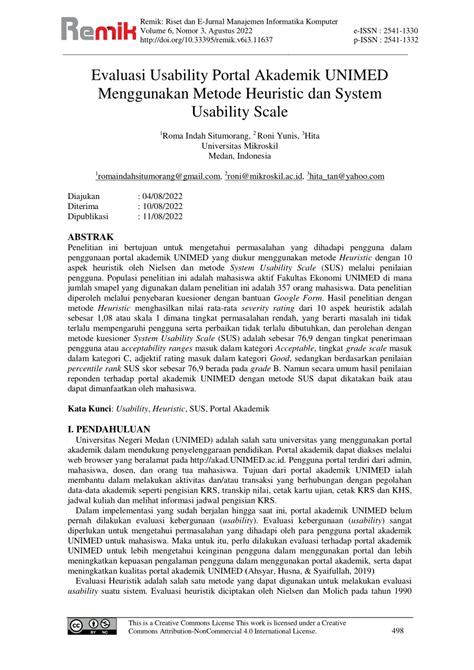 Pdf Evaluasi Usability Portal Akademik Unimed Menggunakan Metode Heuristic Dan System