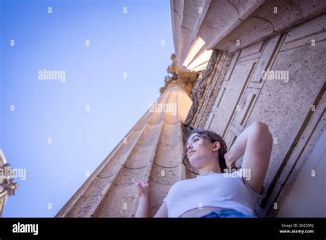Girl Between Two Columns Hi Res Stock Photography And Images Alamy