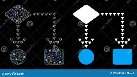 Flare Mesh D Algorithm Flowchart Icon With Flash Spots Stock Vector