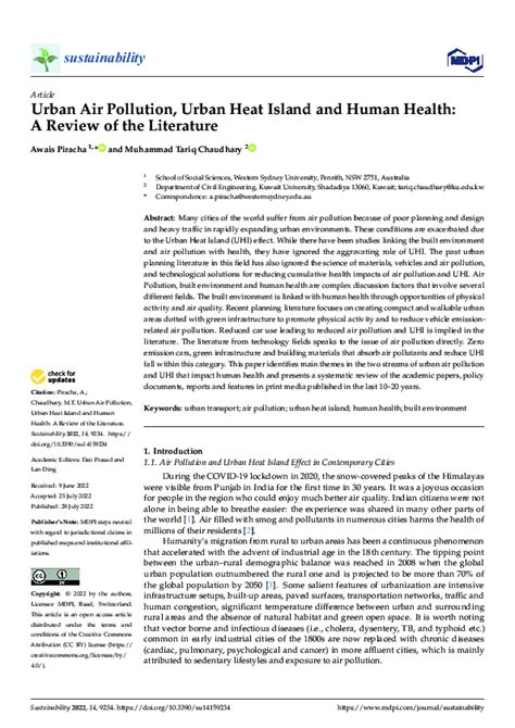 pdf urban air pollution urban heat island and human health a review