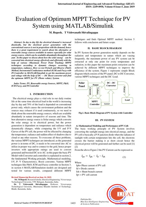 PDF Evaluation Of Optimum MPPT Technique For PV System Using MATLAB Simulink
