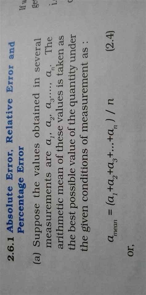 261 Absolute Error Relative Error And Percentage Error A Suppose The