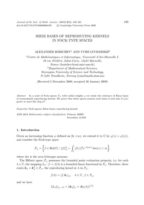 Pdf Riesz Bases Of Reproducing Kernels In Fock Type Spaces