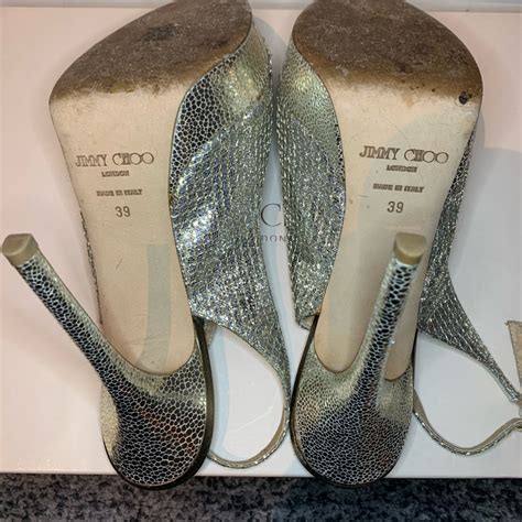 Jimmy Choo Metallic Gold Peep Toe Sandal Heels Gem