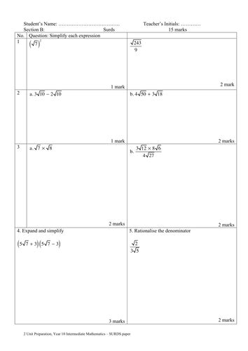 Surds Year 10 Nsw Mathematics 5 2 Teaching Resources
