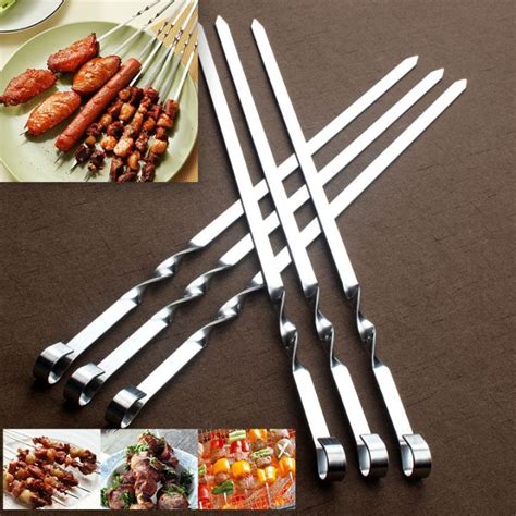 10 20 30pcs Stainless Steel Skewers Camping Barbecue Bbq Skewers