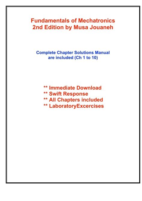 Solutions For Fundamentals Of Mechatronics Nd Edition By Jouaneh All Chapters Included