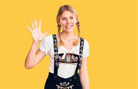 Premium Photo Young Beautiful Blonde Woman Wearing Oktoberfest Dress
