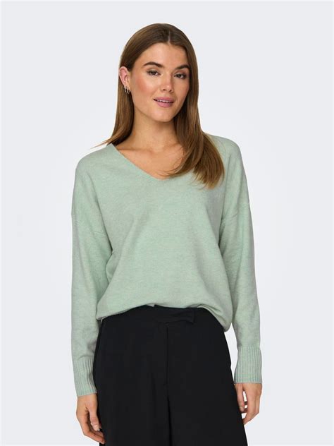 V Neck Knitted Pullover Light Green Only®