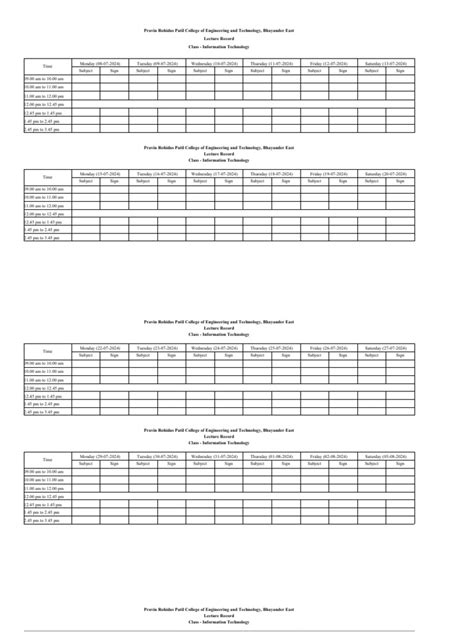 Diploma Time Table Format Pdf Technology And Engineering
