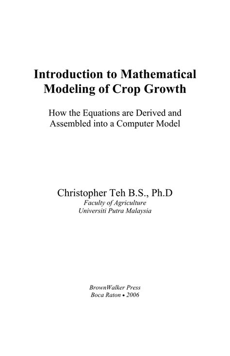 Pdf Introduction To Mathematical Modeling Of Crop Growth How The