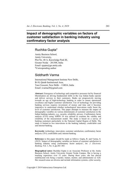 Pdf Impact Of Demographic Variables On Factors Of Customer Satisfaction In Banking Industry