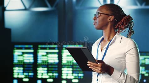 Professional Strolls Through Data Center Stock Footage Video Of