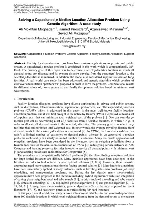 Pdf Solving A Capacitated P Median Location Allocation Problem Using