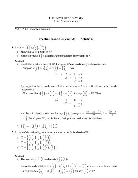 Prac03s Practical 3 The University Of Sydney Pure Mathematics Math2061 Linear Mathematics