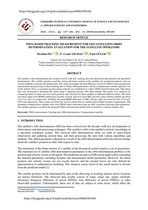 Pdf Tdoa Based Tracking Measurement For Geo Satellites Orbit