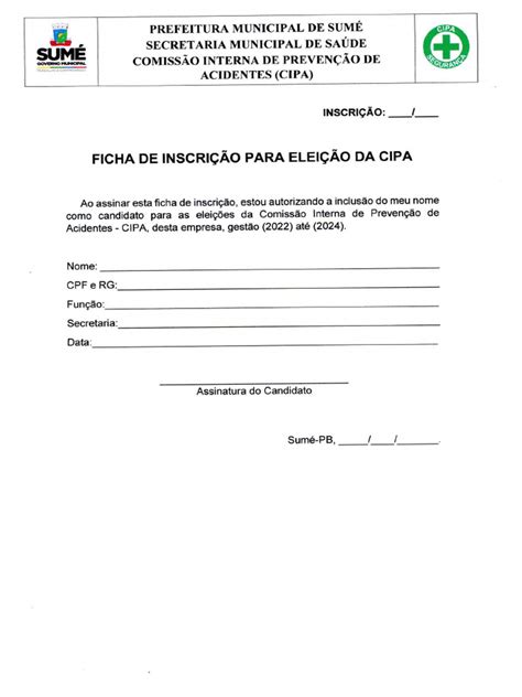 Ficha De Inscricao Para Eleicao Da Cipa Pdf