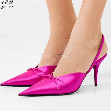 Qianruiti Fuchsia Silk Pumps Women Back Strap Slingbacks Extreme