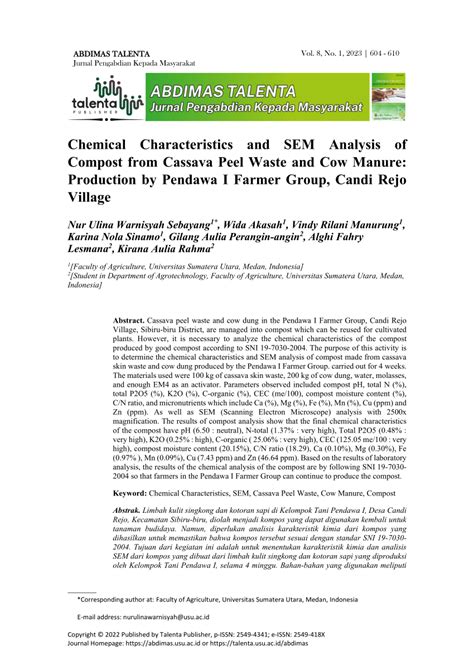 Pdf Chemical Characteristics And Sem Analysis Of Compost From Cassava