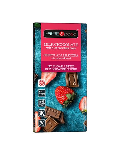 Czekolada Mleczna Z Truskawkami Bez Dodatku Cukru 75g PURE GOOD