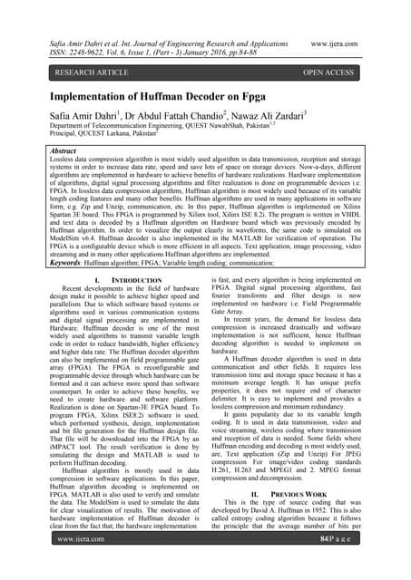 Implementation Of Huffman Decoder On Fpga Pdf