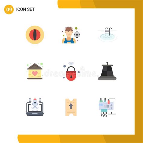 User Interface Pack Of 9 Basic Flat Colors Of Iot House Pool Home