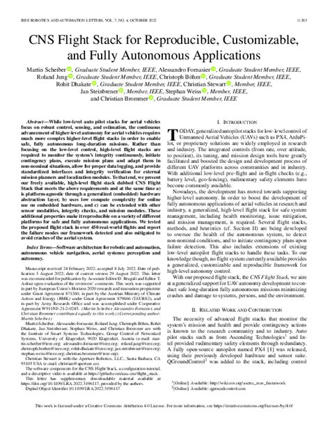 Pdf Cns Flight Stack For Reproducible Customizable And Fully