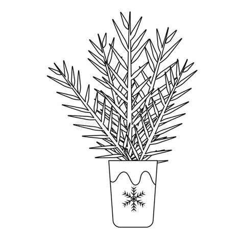 Black And White Line Christmas Tree Branch Vector Illustration Stock
