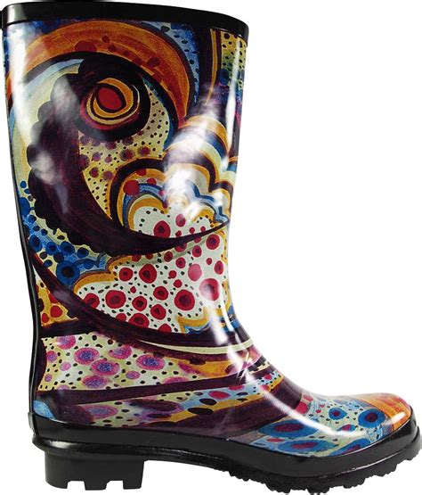 New Womens Rain Boots Rubber Printed Mid Height Wellie Mid Calf Snow