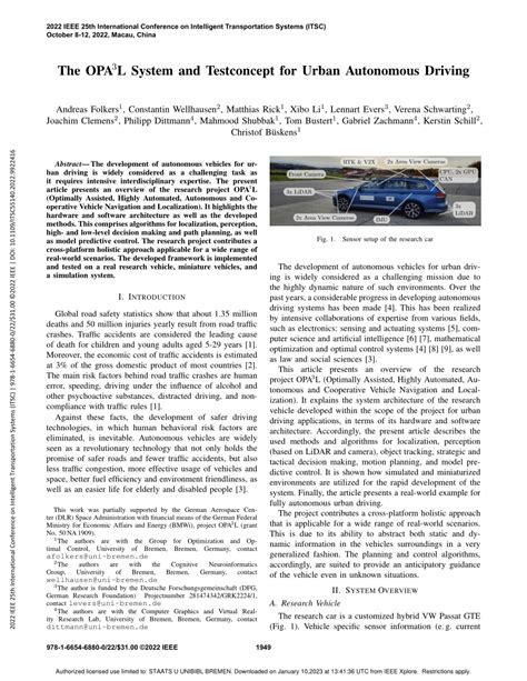 Pdf The Opa 3 L System And Testconcept For Urban Autonomous Driving
